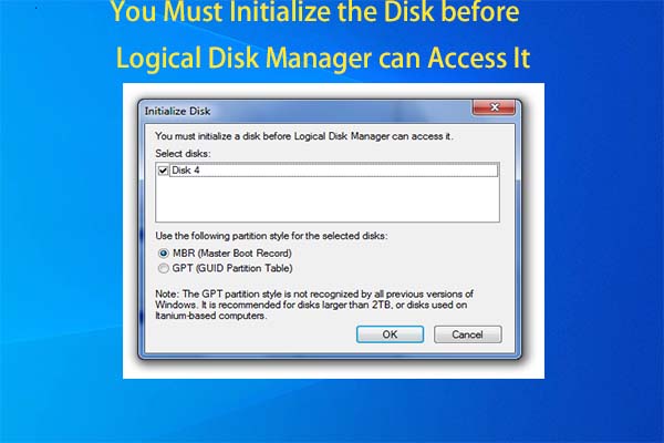 Fixed Initialize The Disk Before Logical Disk Manager Access It Minitool Partition Wizard