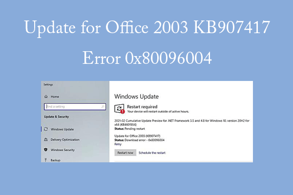 Fix Update for Office 2003 KB907417 Error 0x80096004