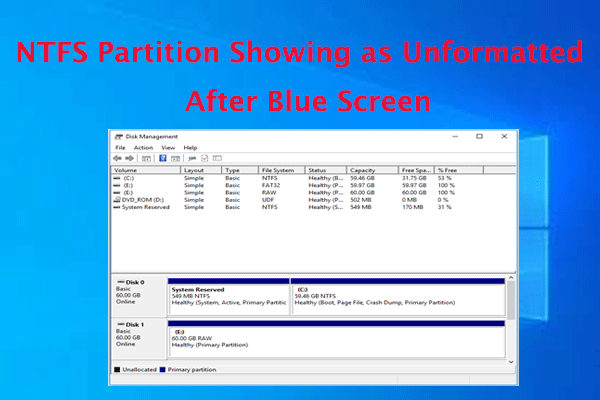 NTFS Partition Showing as Unformatted After Blue Screen? Fix It