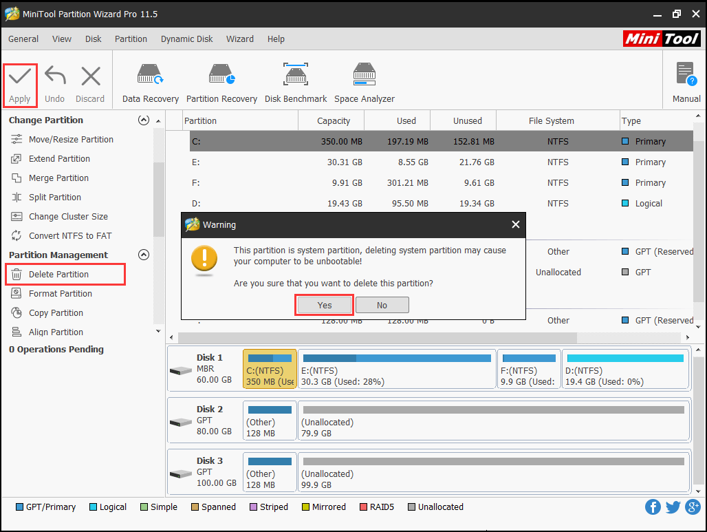 How To Delete Drive C Efi System Volume Recoveryoem Volume Minitool Partition Wizard