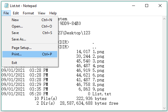 How To Print A List Of Files In A Folder In Windows 10 