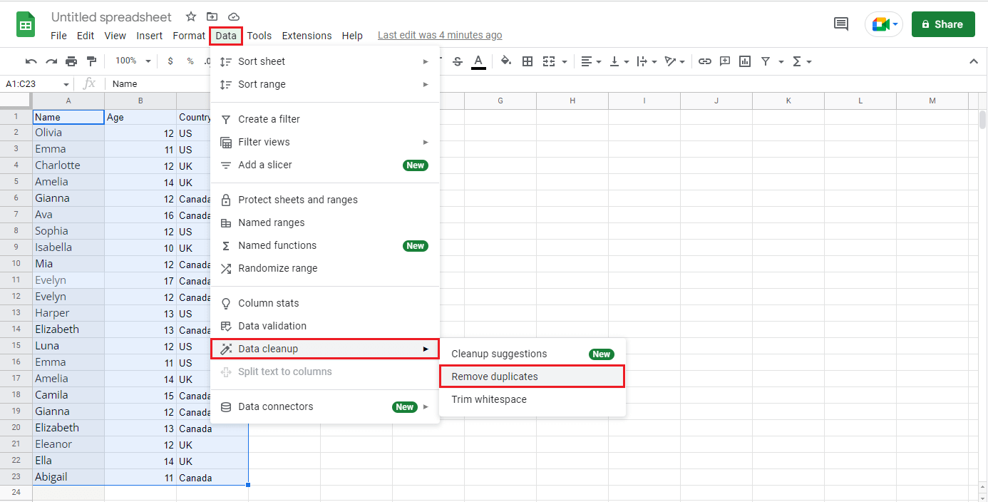 How To Remove Duplicates In Google Sheets Four Methods MiniTool