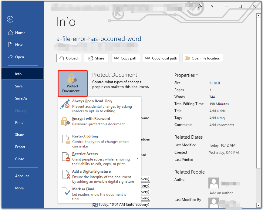 Solved Microsoft Word A File Error Has Occurred Minitool Partition Wizard 